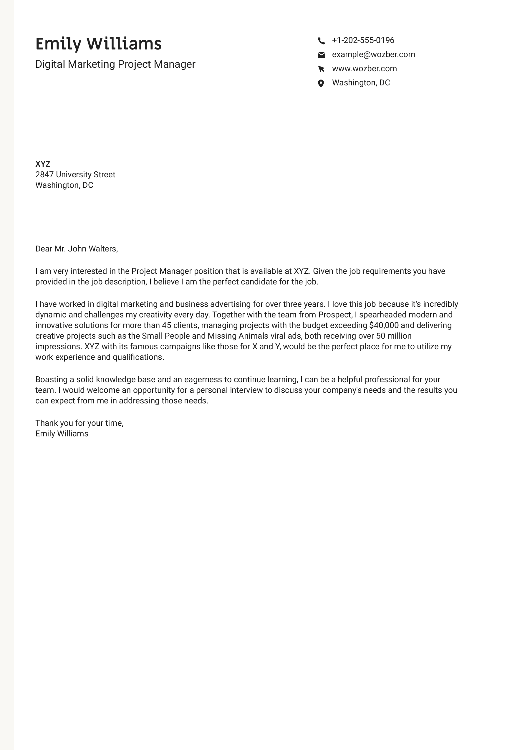 Cover Letter Examples Wozber