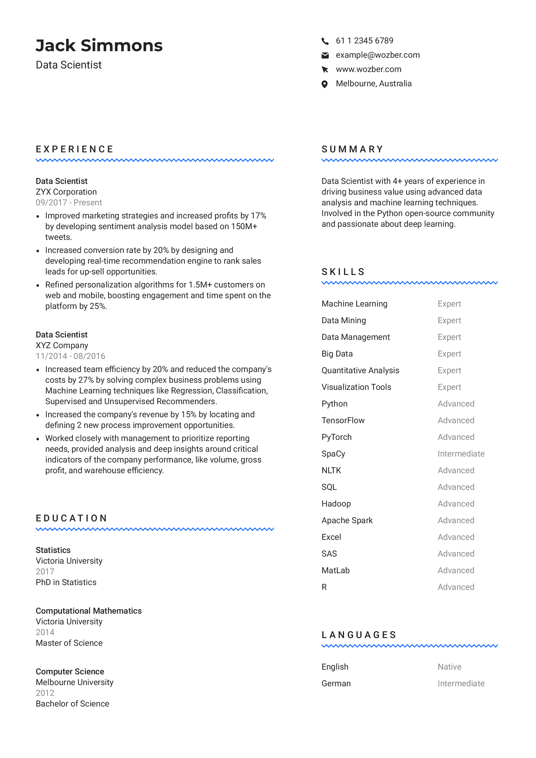 Modern CV Examples Wozber Modern CV Examples Wozber
