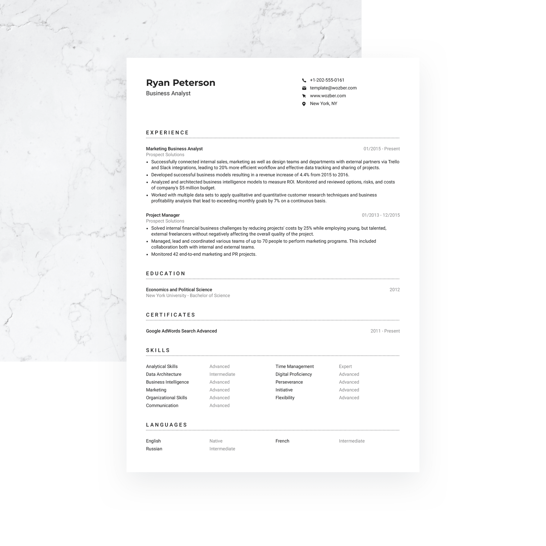 Free CV Template #1 | Wozber