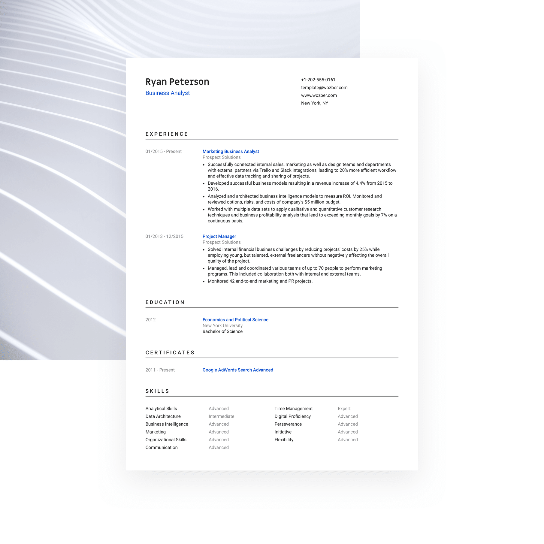 Free Resume Template #8 | Wozber
