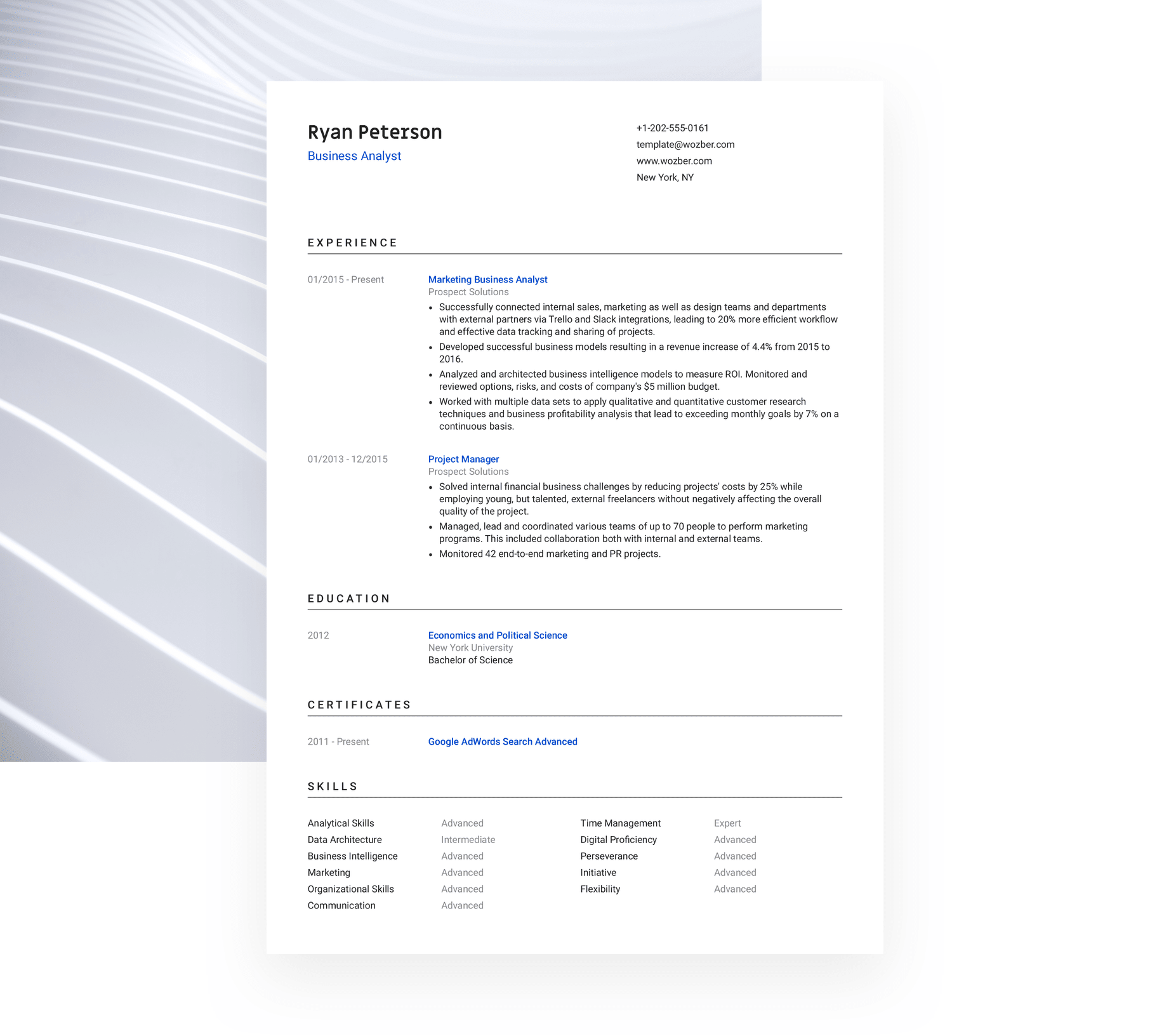 Free Resume Template #8 | Wozber