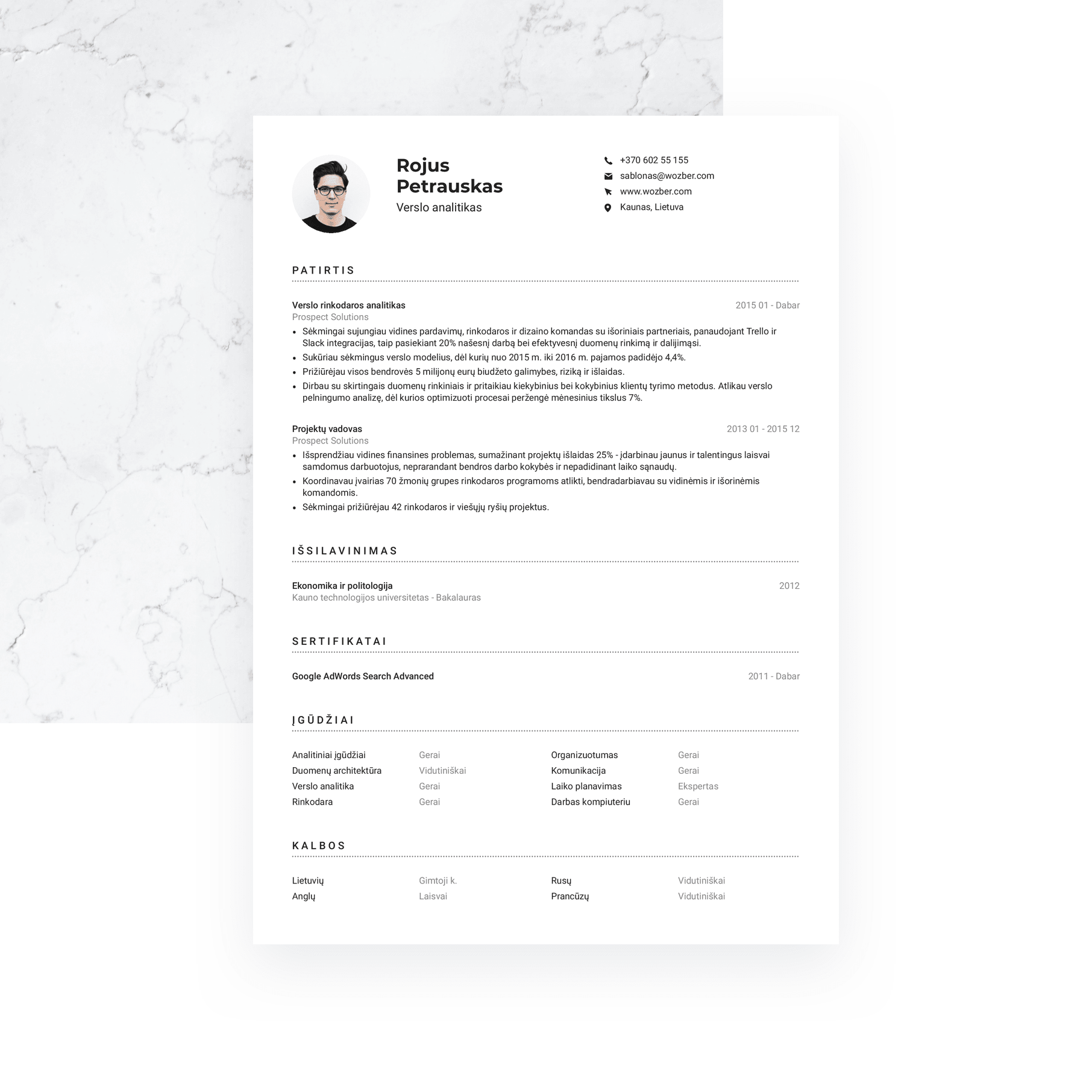 Nemokamas CV šablonas #1 | Wozber