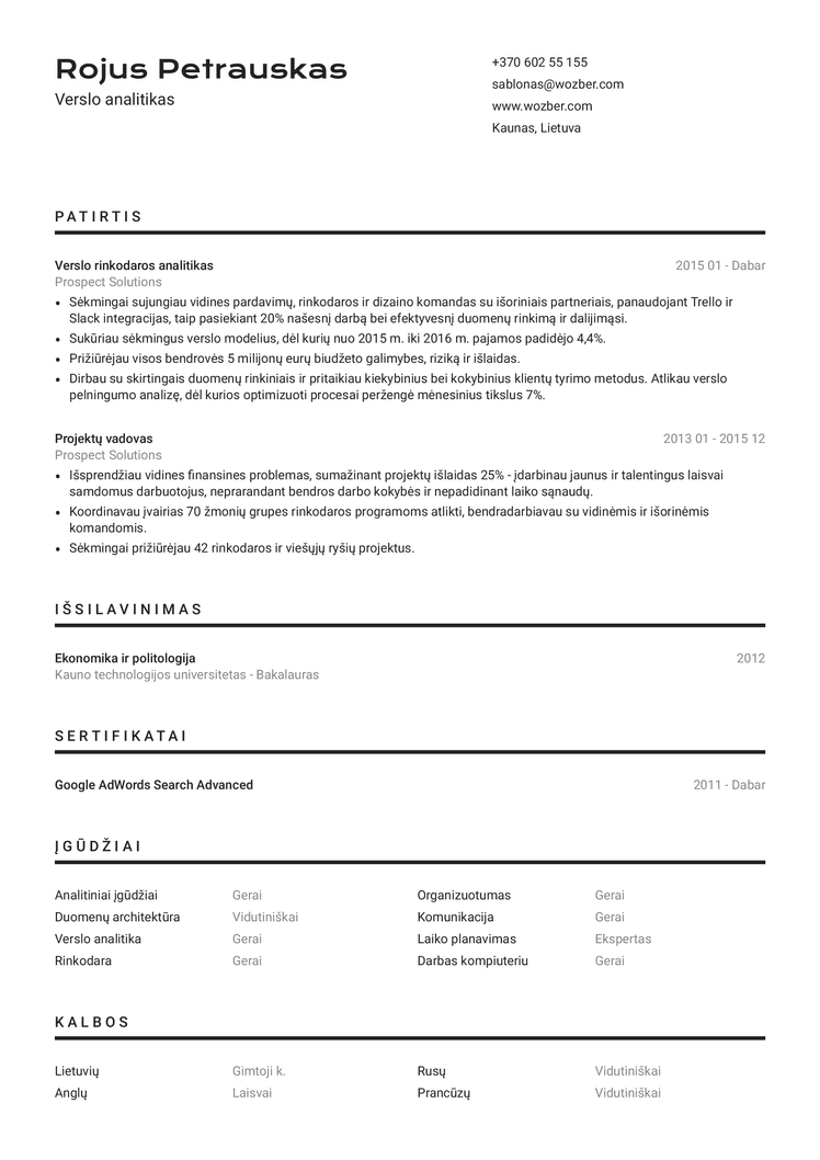 Nemokamas modernaus CV kūrimo įrankis | Wozber
